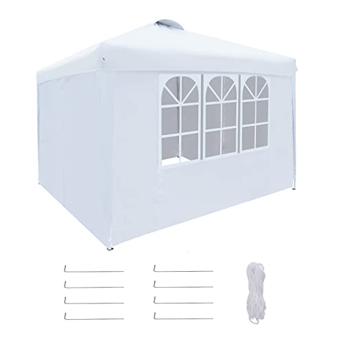 Pop Up Gazebo Tent 10x10 Outdoor Canopy, Instant Shelter w/Adjustable Height, Steel Frame Permanent Pavilion with Side Curtains & Zippered Door, Sunshade for Garden, Patio, Lawns, Beach, White