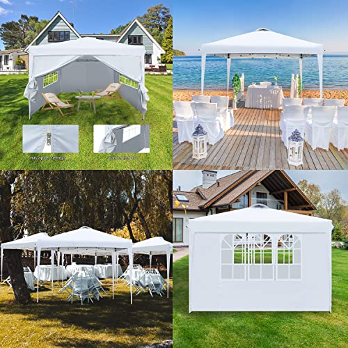 Pop Up Gazebo Tent 10x10 Outdoor Canopy, Instant Shelter w/Adjustable Height, Steel Frame Permanent Pavilion with Side Curtains & Zippered Door, Sunshade for Garden, Patio, Lawns, Beach, White