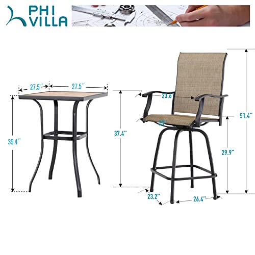 PHI VILLA 5 PCS Swivel Bar Stools Set, Outdoor Kitchen Bar Height Patio Bistro Set Textilene Fabric, All-Weather Patio Furniture