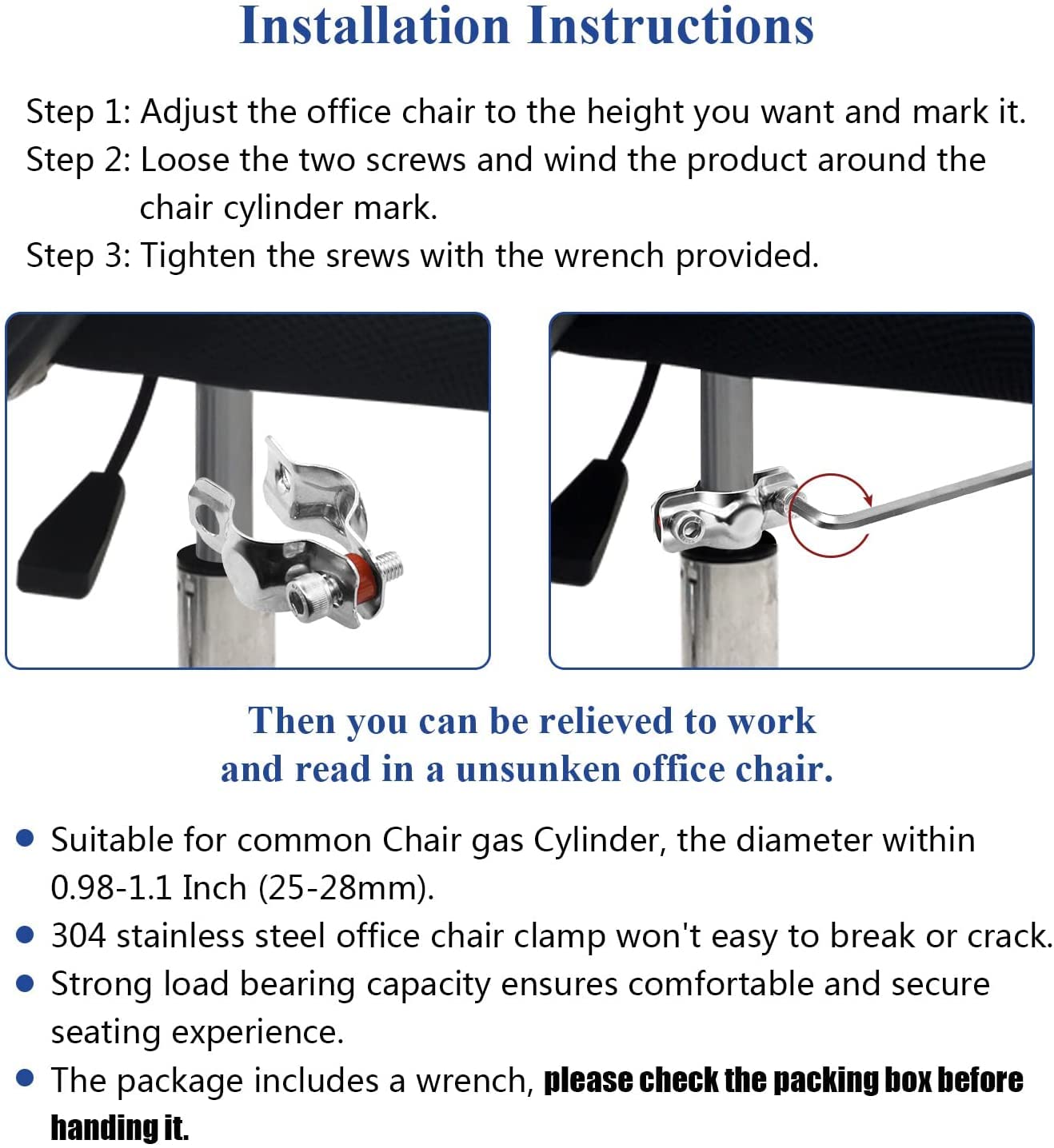 Fix Sinking Office Chair, Office Chair Cylinder Replacement Adjustable Height Office Chair Saver Gas Alternatives for Stop Sinking, Sinking Office Chair Repair Kit Includes Free Allen Wrench 2 Pack