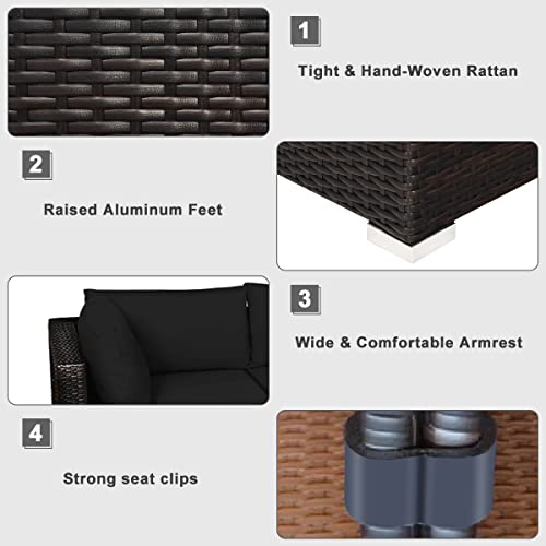 HAPPYGRILL 6 Pieces Patio Conversation Set Outdoor Wicker Furniture Set Rattan Sofa Set with Seat & Back Cushions Coffee Table for Patio Garden Lawn Poolside Backyard