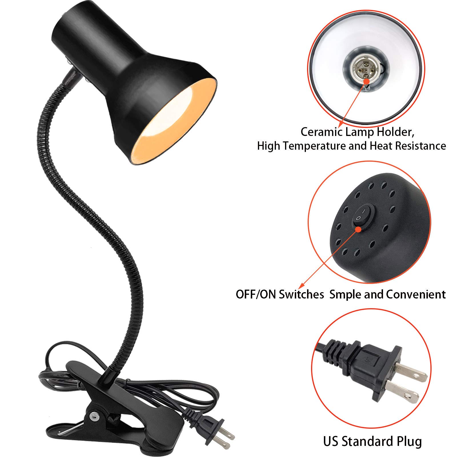 WimiSom Desk Lamp Eye-Caring Table Lamps, 360°Rotation Gooseneck Clip on Lamp, Portable Reading Book Light (Large)