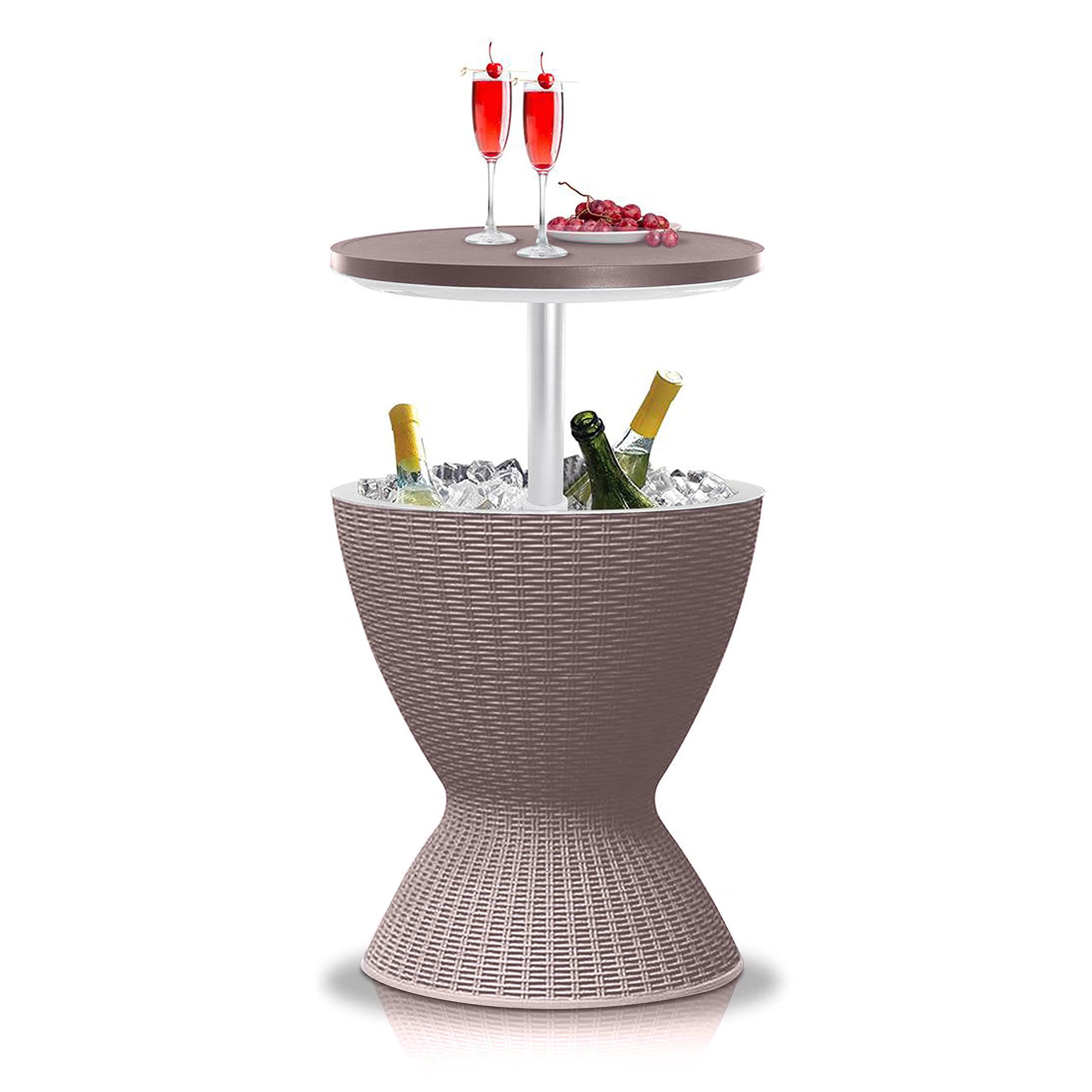SereneLife Outdoor Cool Bar Table, 7.5 Gallon Beer and Wine Cooler, Patio Furniture & Hot Tub Side Table, Beverage Cooler, All-Weather Resistant Ice Cool Bar, Rattan Style Patio, Cocktail Bar (Grey)
