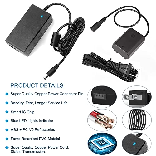 F1TP NP-FZ100 AC Power Adapter Dummy Battery Kit for Sony Alpha A6600, A7C, A7 III, A7S III, A7R III, A7R IV,A1, FX3, FX30, A9II, A9R, A9S Cameras