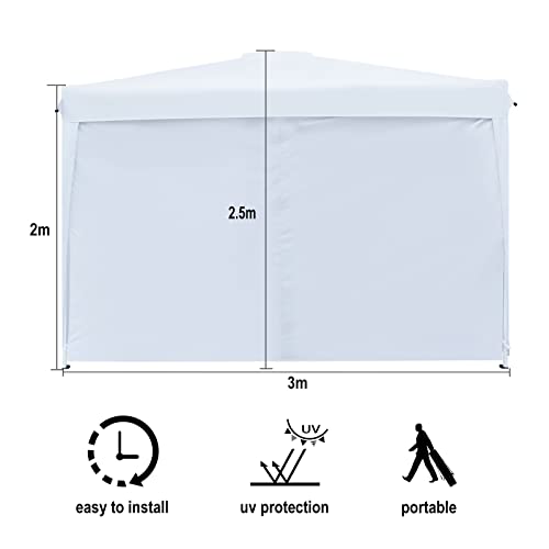 Pop Up Gazebo Tent 10x10 Outdoor Canopy, Instant Shelter w/Adjustable Height, Steel Frame Permanent Pavilion with Side Curtains & Zippered Door, Sunshade for Garden, Patio, Lawns, Beach, White