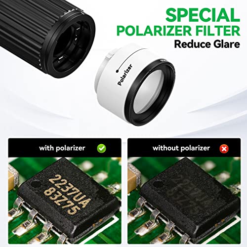 10" HDMI LCD Digital Microscope with Polarizer, Opqpq ODM501 24MP Coin Microscopes for Full View, 1300X Adults Soldering Microscope with Dual Battery for Electronics PCB Repair, 32GB, for PC/TV