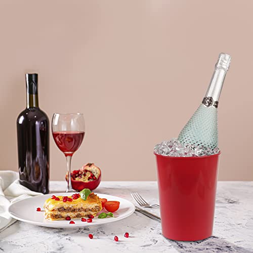 12 Pack Ice Buckets for Parties, Plastic Wine Cooler for Champagne, Beverage, Soda and Beer, Classic Wine Bottle Chiller for Wedding, Versatile Buckets as Vase, Flower Pot or Trash Bin, Red