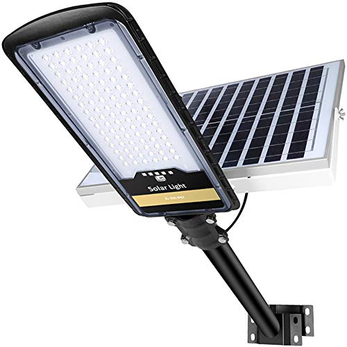 200W Solar Street Lights Outdoor Lamp, 10000lm Dusk to Dawn IP67 Security Led Flood Light with Remote Control Mounting Pole and Bracket Garden, Street, Court, Parking Lot