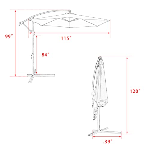 Devoko 10 Ft Patio Offset Cantilever Umbrella Outdoor Market Hanging Umbrellas with Crank & Cross Base Suitable for Garden, Lawn, backyard, Deck and Poolside (Deep Green)