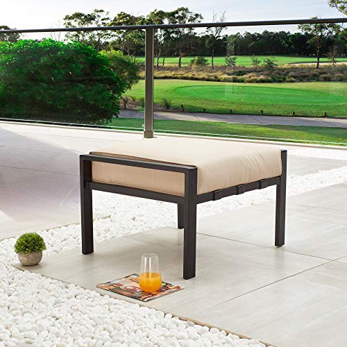 LOKATSE HOME Outdoor Ottoman Patio Footstool Small Seat Furniture with Soft Thick Cushion for Garden Yard Deck Poolside, Beige