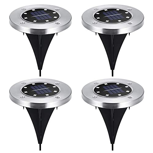 Achbeah Solar Ground Lights, 8LED Warm White Solar Garden Lights Outdoor Waterproof Sidewalk Disk Bright In-Ground Landscape Lighting for Lawn Patio Pathway Yard Steps Deck Walkway Light (4 Packs)