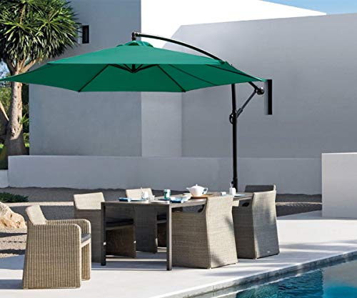 Devoko 10 Ft Patio Offset Cantilever Umbrella Outdoor Market Hanging Umbrellas with Crank & Cross Base Suitable for Garden, Lawn, backyard, Deck and Poolside (Deep Green)