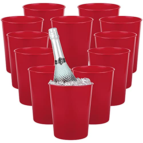 12 Pack Ice Buckets for Parties, Plastic Wine Cooler for Champagne, Beverage, Soda and Beer, Classic Wine Bottle Chiller for Wedding, Versatile Buckets as Vase, Flower Pot or Trash Bin, Red