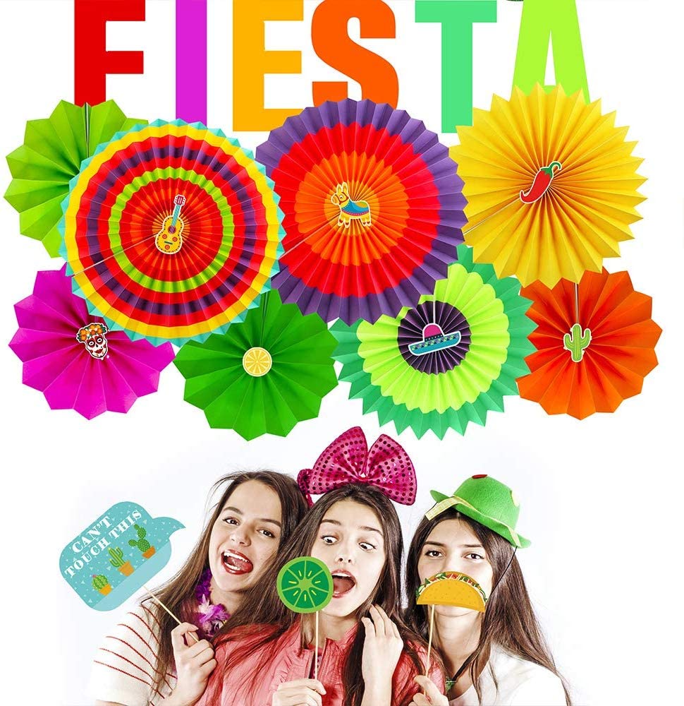 Fiesta Party Decorations Cactus Balloons Hanging Paper Fans Mexican Llama Banner Garland Tassel Garland Backdrop String for Bachelorette Kids Taco Cinco De Mayo Supplies