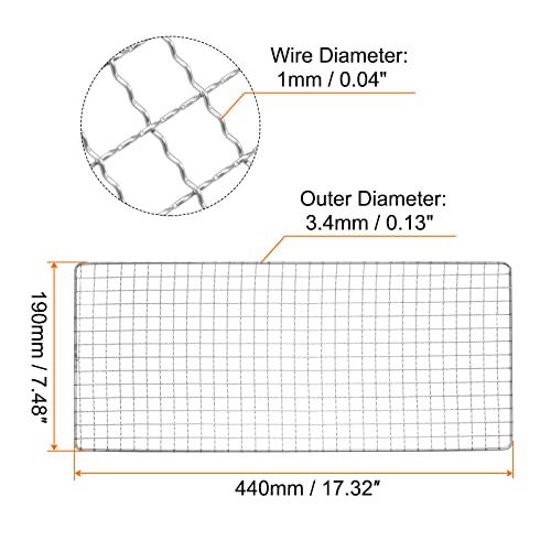 HARFINGTON Square BBQ Grill Net 17.3"x7.5" Stainless Steel Cross Wire Barbecue Mesh Mat for Baking Smoking Charcoal Grilling Roasting