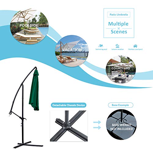 Devoko 10 Ft Patio Offset Cantilever Umbrella Outdoor Market Hanging Umbrellas with Crank & Cross Base Suitable for Garden, Lawn, backyard, Deck and Poolside (Deep Green)