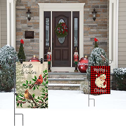 WEVONIGU Update Wrought Iron Yard Garden Flag Pole, Premium Garden Flag Pole Holder Metal Powder-Coated Weather-Proof Paint with one Tiger Clip and Two Spring Stoppers Without Flag (Black)