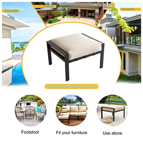 LOKATSE HOME Outdoor Ottoman Patio Footstool Small Seat Furniture with Soft Thick Cushion for Garden Yard Deck Poolside, Beige