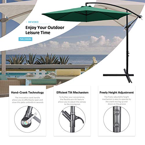 Devoko 10 Ft Patio Offset Cantilever Umbrella Outdoor Market Hanging Umbrellas with Crank & Cross Base Suitable for Garden, Lawn, backyard, Deck and Poolside (Deep Green)