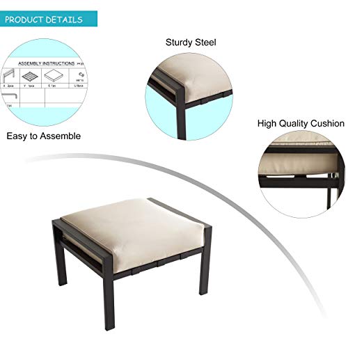 LOKATSE HOME Outdoor Ottoman Patio Footstool Small Seat Furniture with Soft Thick Cushion for Garden Yard Deck Poolside, Beige