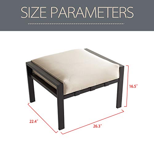LOKATSE HOME Outdoor Ottoman Patio Footstool Small Seat Furniture with Soft Thick Cushion for Garden Yard Deck Poolside, Beige