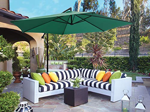 Devoko 10 Ft Patio Offset Cantilever Umbrella Outdoor Market Hanging Umbrellas with Crank & Cross Base Suitable for Garden, Lawn, backyard, Deck and Poolside (Deep Green)