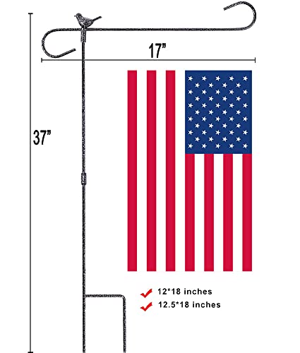 WEVONIGU Update Wrought Iron Yard Garden Flag Pole, Premium Garden Flag Pole Holder Metal Powder-Coated Weather-Proof Paint with one Tiger Clip and Two Spring Stoppers Without Flag (Black)