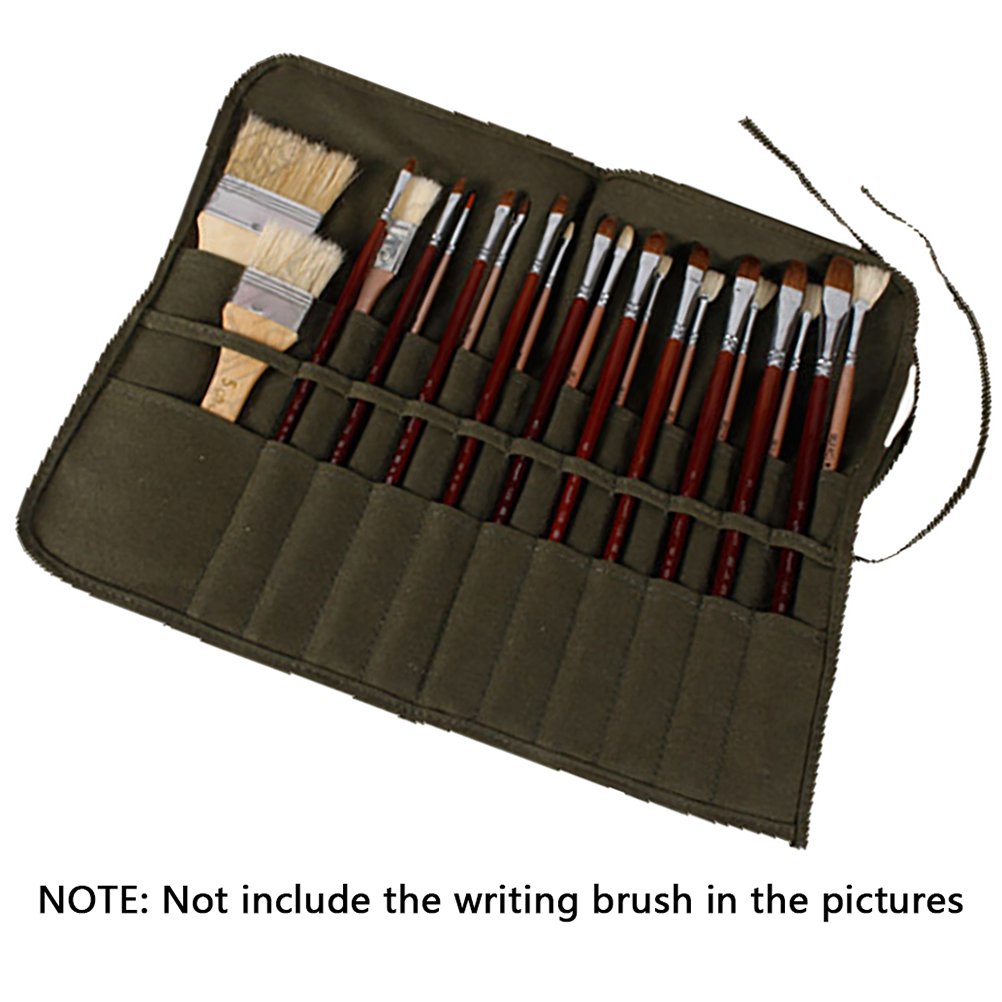 1 Pack Artist Paint Brush Roll Up Bag Holder Canvas Pouch Storage for Acrylic,Oil & Watercolor Art Paintbrushes,Green by DINGJIN