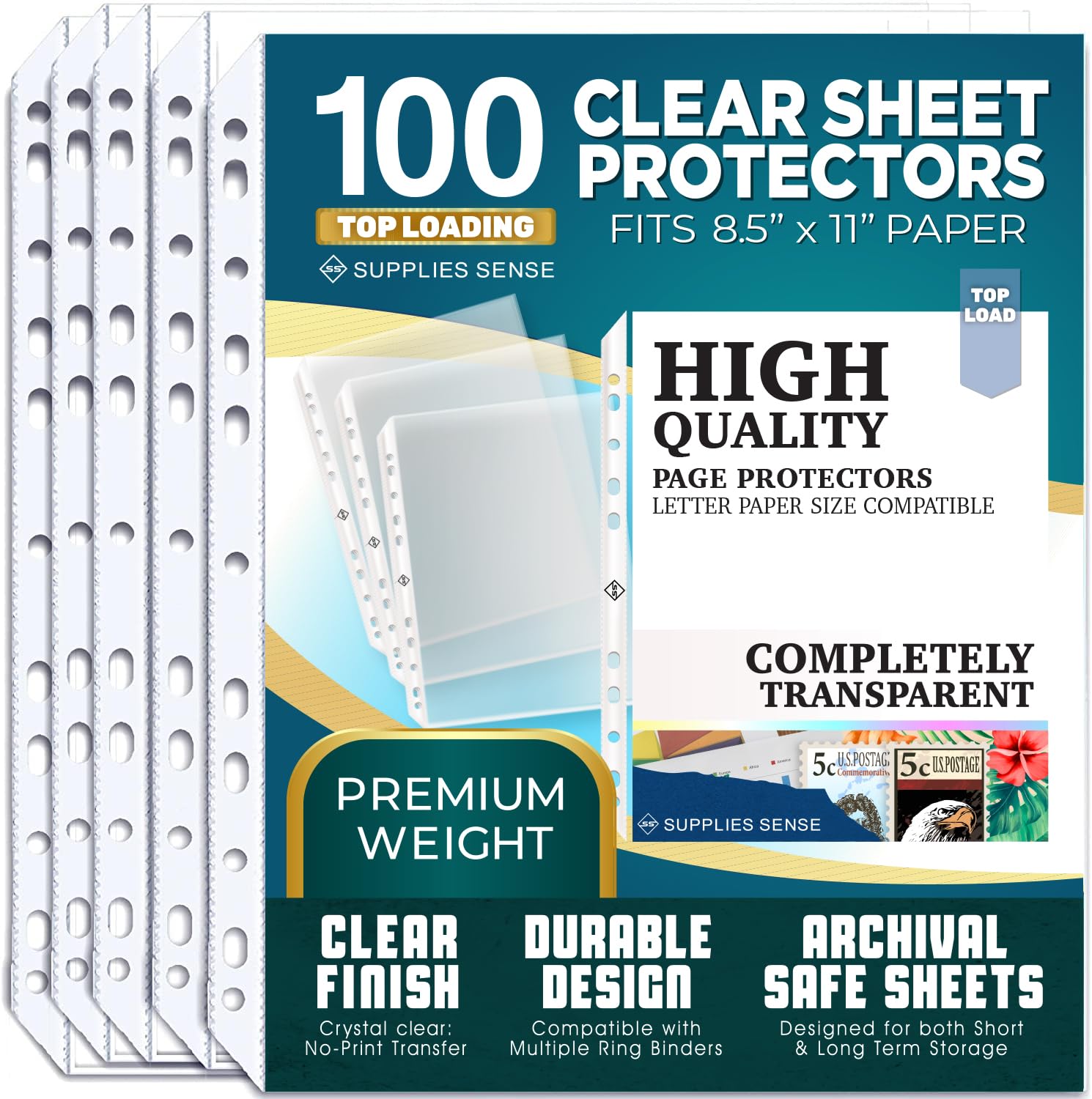 Sheet Protectors for 3 Ring Binder - 100 Premium Clear Plastic Page Protectors for 3 Ring Binder - Sleeves 8.5 x 11 for Paper & Documents