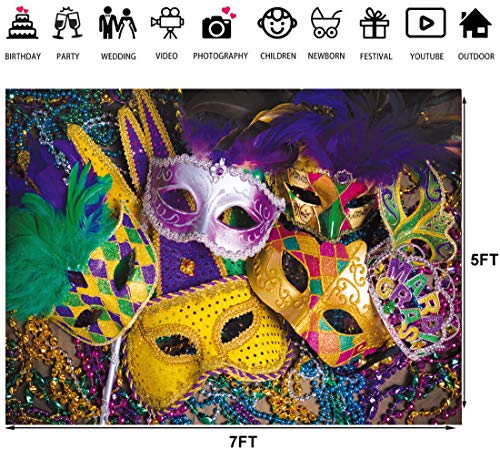 LTLYH 7X5ft Venetian Mardi Gras Backdrop Carnival Masquerade Photography Backgrounds Mask Colorful Backdrop Party Decoration Banner Studio Props 128…