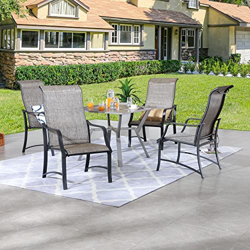 LOKATSE HOME 5 Pieces Outdoor Patio Dining Set Square Bistro Table with 2.1" Umbrella Hole and 4 Armrest Chairs for Garden Porch Backyard, Grey