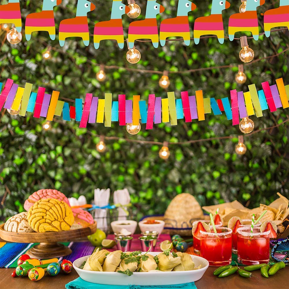 Fiesta Party Decorations Cactus Balloons Hanging Paper Fans Mexican Llama Banner Garland Tassel Garland Backdrop String for Bachelorette Kids Taco Cinco De Mayo Supplies