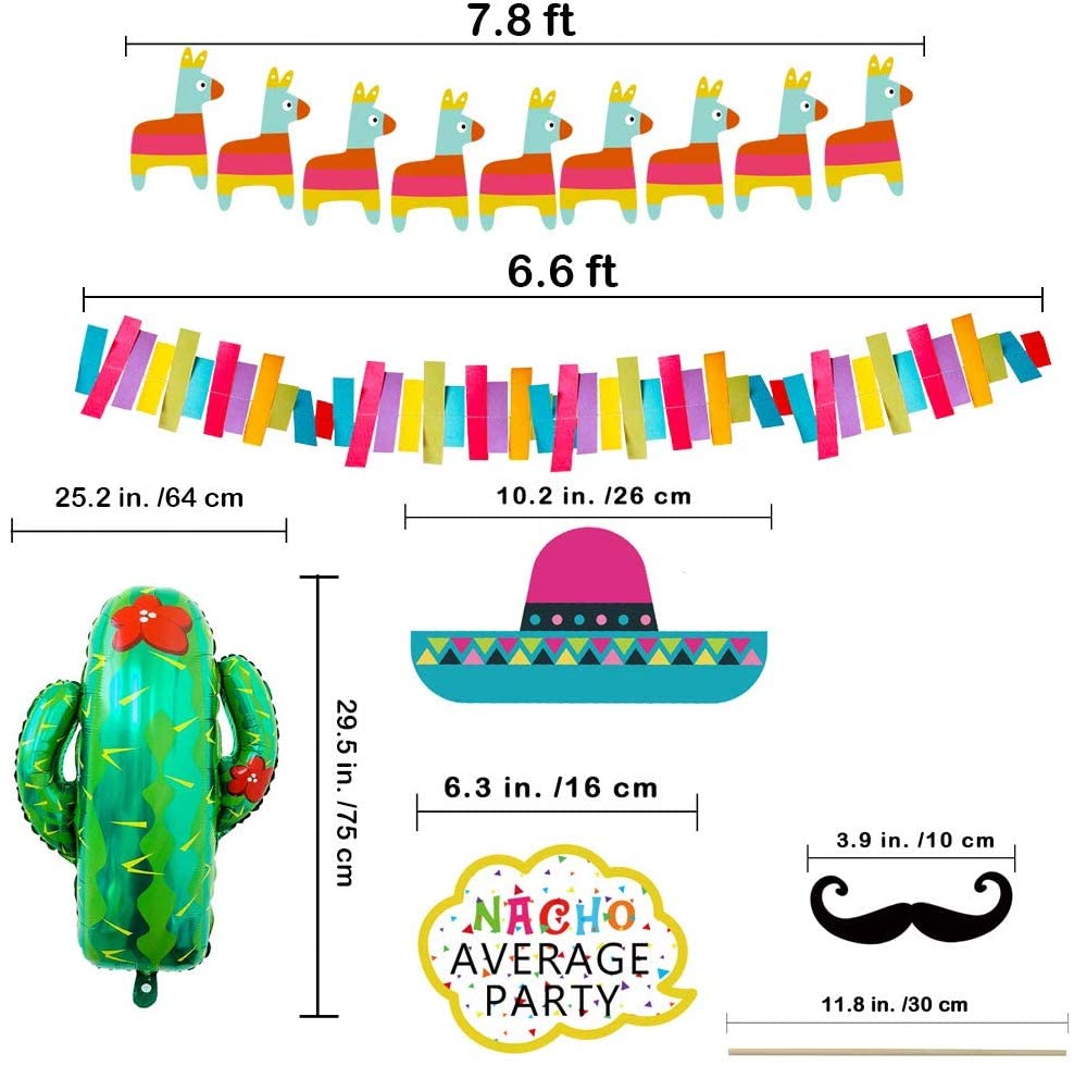 Fiesta Party Decorations Cactus Balloons Hanging Paper Fans Mexican Llama Banner Garland Tassel Garland Backdrop String for Bachelorette Kids Taco Cinco De Mayo Supplies