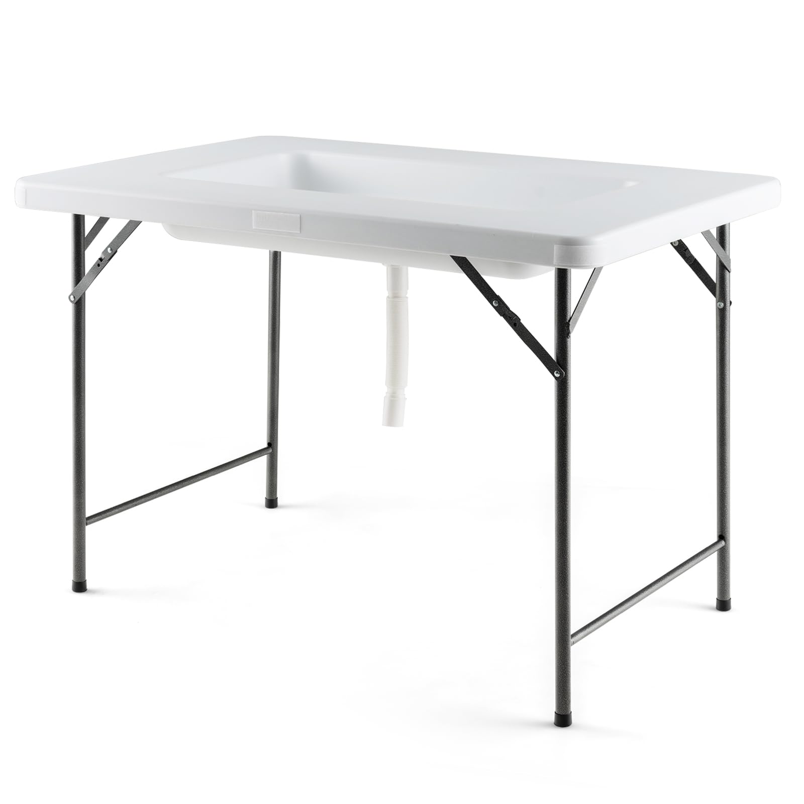KOTEK Folding Ice Cooler Table with Drain and Skirt, Foldable Beverage Cooler Table Buffet Salad Cooler Server with Edge, Portable Chill Table for Party, Wedding, Picnic, Camping