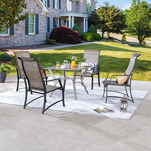 LOKATSE HOME 5 Pieces Outdoor Patio Dining Set Square Bistro Table with 2.1" Umbrella Hole and 4 Armrest Chairs for Garden Porch Backyard, Grey