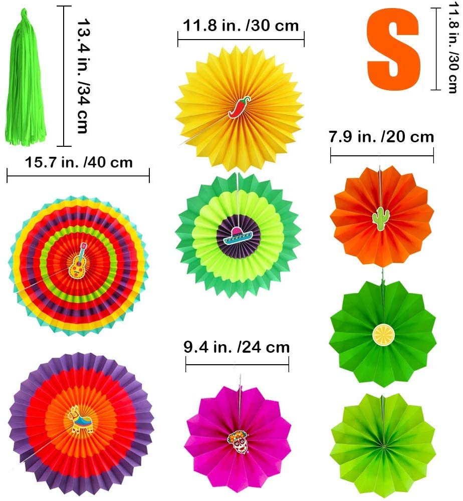 Fiesta Party Decorations Cactus Balloons Hanging Paper Fans Mexican Llama Banner Garland Tassel Garland Backdrop String for Bachelorette Kids Taco Cinco De Mayo Supplies
