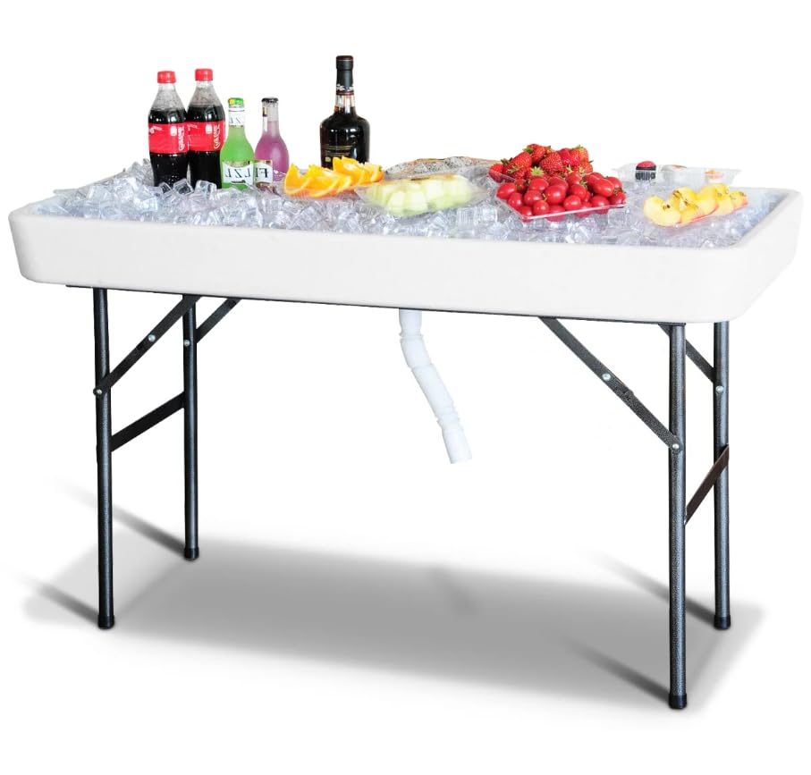 Ontario Furniture Ice Table | Fill 'n Chill Table with Drain | 4 Foot (48" x 24") Folding Ice Cooler Table with 3.5" Depth