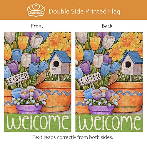 CROWNED BEAUTY Happy Easter Garden Flag Pink Gnome 12×18 Inch Double Sided Carrots Eggs Outside Vertical Holiday Yard Decor