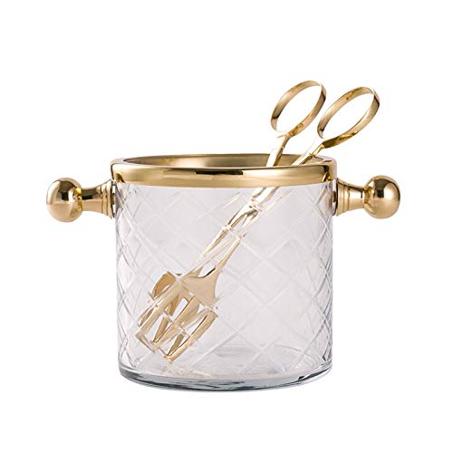 SOSSEG Ice Bucket, Ice Bucket, Handmade Brass Glass Ice Bucket with Ice Clip Dining Table Cooler Wine Wine Rack Ice Bucket Champagne Can Cooler Wine Chiller Bucket