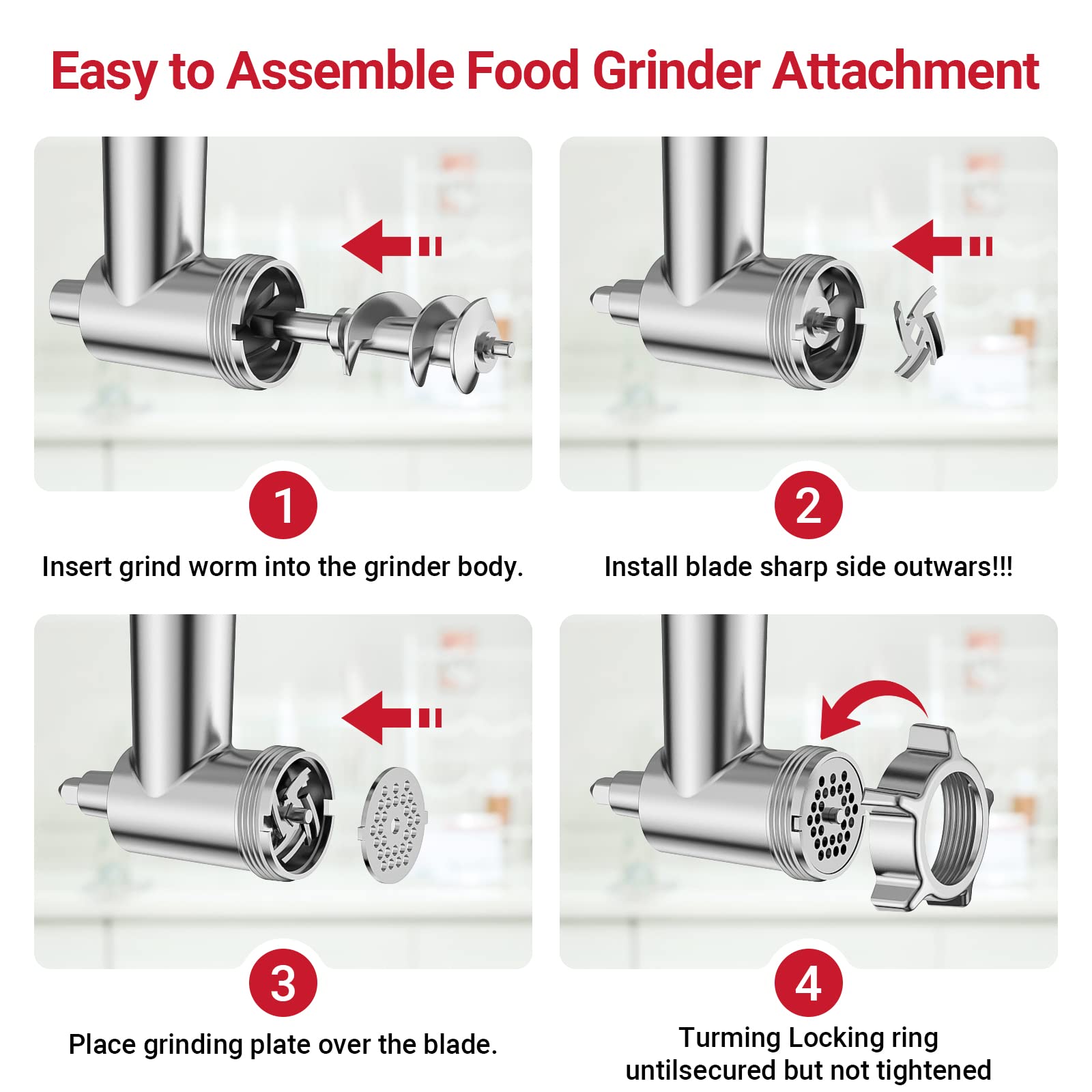 Meat Grinder & Slicer Shredder Attachment for Kitchenaid Stand Mixer, Includes Metal Meat Grinder, Sausage Stuffer, Meatball Accessories, Slicer Shredder Set for Kitchenaid Mixer Attachments By GVODE