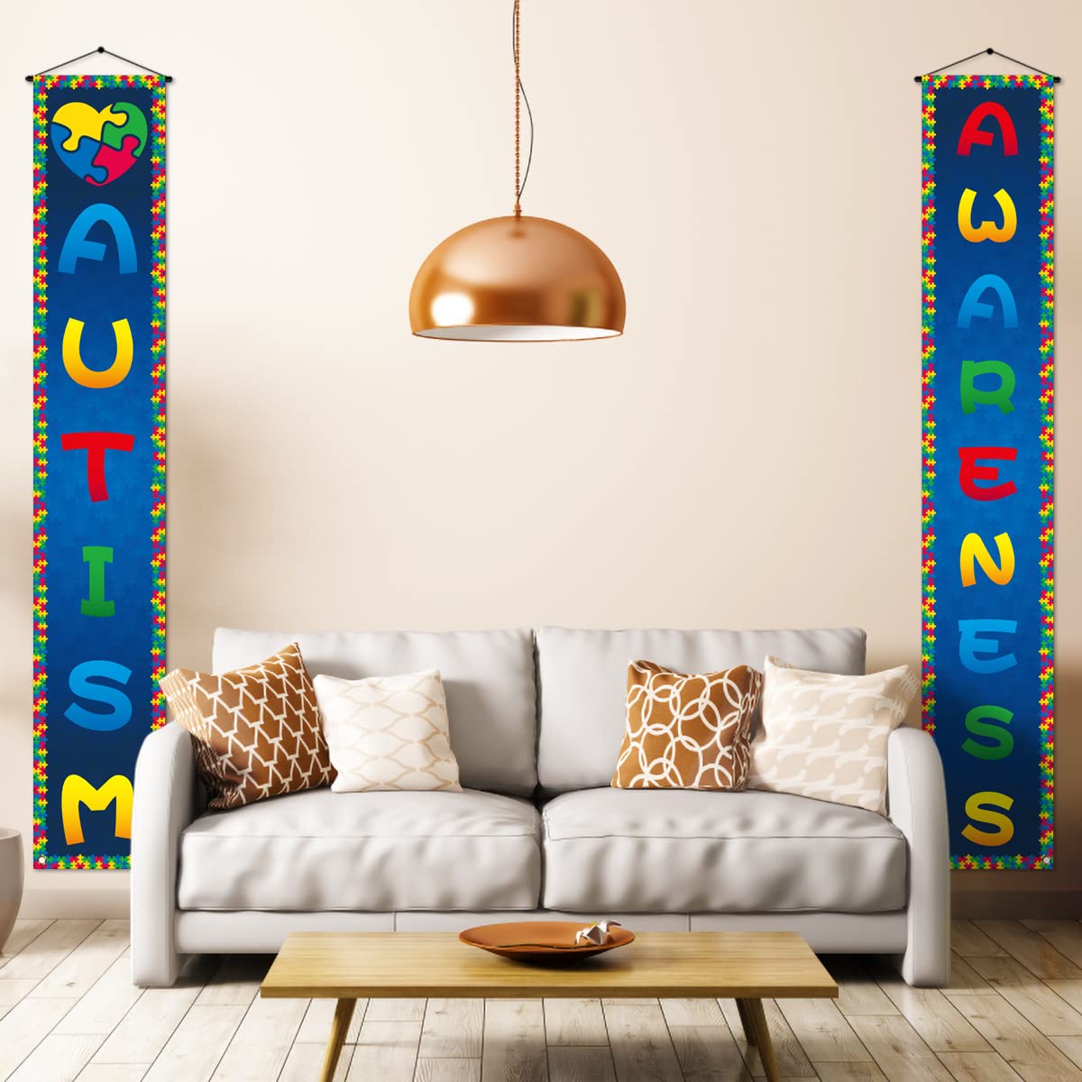 Autism Awareness Porch Banner Puzzle Piece Heart Support April Party Front Door Sign Wall Hanging Banner Decoration