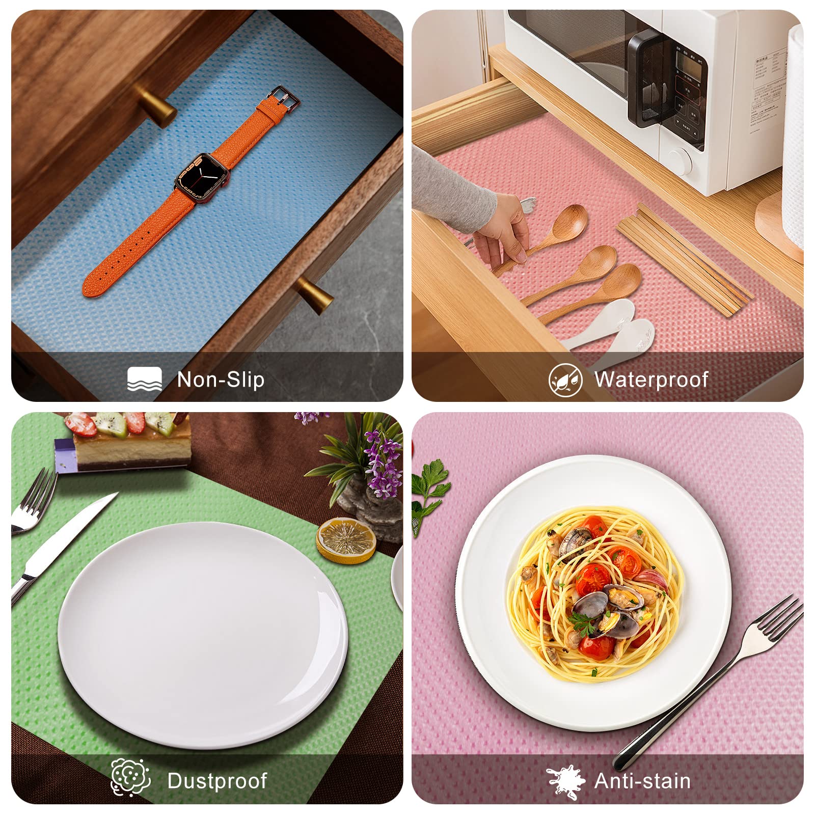 TIONTURE 4 Pcs Refrigerator Liners Refrigerator Mats EVA Fridge Liner for Glass Shelves Washable Refrigerat Mat Fridge Mats for Refrigerators Cabinets Wardrobes Drawers