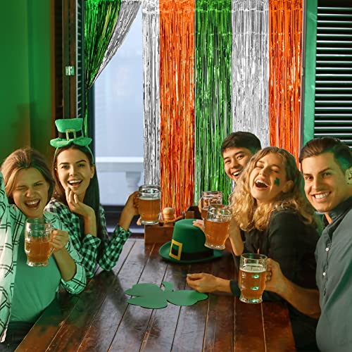 LOLStar 1 Pack St. Patrick's Day Foil Fringe Curtains St Patricks Day Party Decoration 3.3x8.2 ft Green White Orange Tinsel Fringe Curtain Photo Booth Prop Streamer Backdrop for Irish Party Decoration