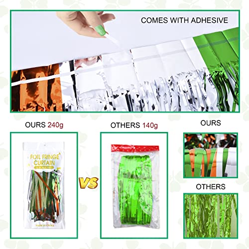 LOLStar 1 Pack St. Patrick's Day Foil Fringe Curtains St Patricks Day Party Decoration 3.3x8.2 ft Green White Orange Tinsel Fringe Curtain Photo Booth Prop Streamer Backdrop for Irish Party Decoration