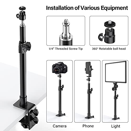 Dazzne 2-Pack Camera Desk Mount Stand with 1/4" Ball Head and Cold Shoe Mount Adapter,12.9-22" Tabletop Mounts Stand, Adjustable Aluminum Desktop Light Stand, for DSLR Camera, Ring Light, Video Light