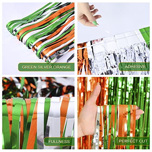 LOLStar 1 Pack St. Patrick's Day Foil Fringe Curtains St Patricks Day Party Decoration 3.3x8.2 ft Green White Orange Tinsel Fringe Curtain Photo Booth Prop Streamer Backdrop for Irish Party Decoration
