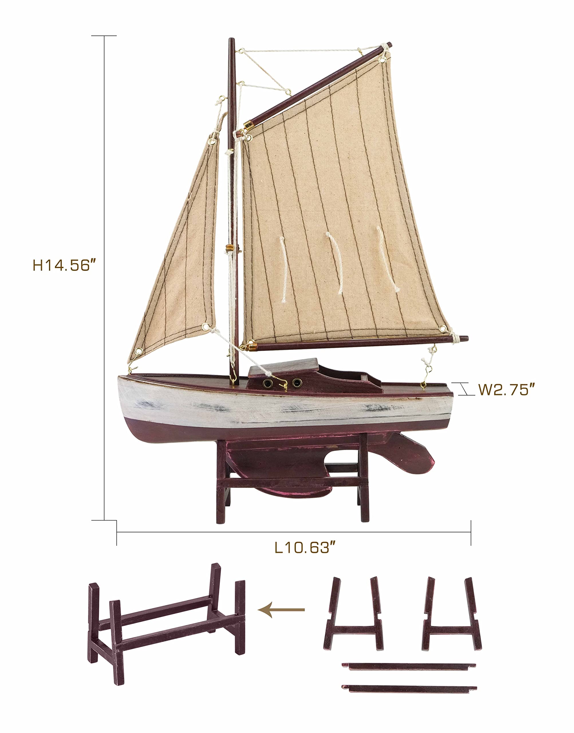 SAILINGSTORY Wooden Sailboat Decor Sailboat Gift Boat Model Ship Yacht Distressed Red