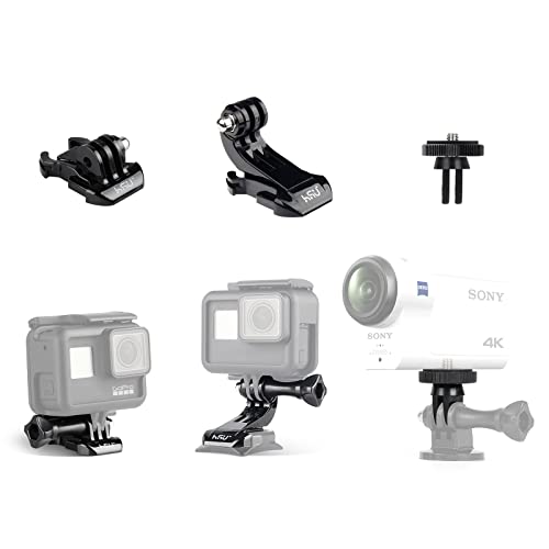 HSU Basic Adapter Grab Bag for GoPro, Including Quick Release Buckle Mount, J-Hook Buckle Mount, 3-Way Pivot Arms, Tripod Mount, 1/4 inch 20 Mount, Curved Extension arm and Thumbscrews(13Pcs)