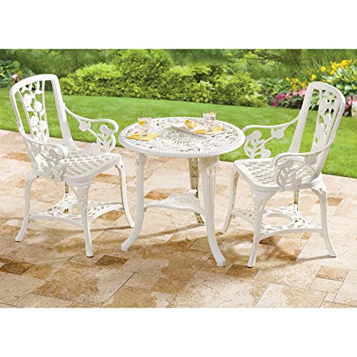 BrylaneHome 3 Piece Rose Bistro Set Patio Furniture, White