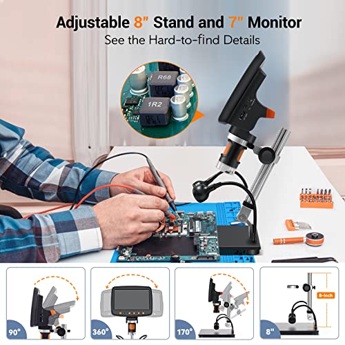 Leipan Digital Microscope with 7" LCD Screen,1500X Magnification Soldering Microscope with HDMI,Coin Microscope with 12MP Image Sensor,Windows/Mac/TV Compatible(32GB Card)
